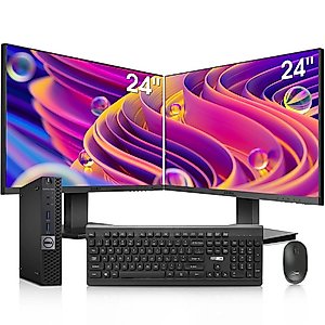 Dell Mini PC OptiPlex 7040 Desktop Computers with Dual 24 inch KOORUI Monitor,Micro PC, Intel i7-6700T 16GB Ram 1TB M.2 NVMe SSD,AX210 Built-in WiFi 6e & Bluetooth 5.2, HDMI, Windows 10 Pro (Renewed)