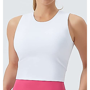 THE GYM PEOPLE Women's Medium Support Sports Bra Removable Padded Sleeveless Workout Crop Tops White