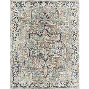 Hauteloom Nisa Living Room, Bedroom Machine Washable Area Rug - Traditional - Sage, Brick Red, Navy - 7'6" x 9'6"