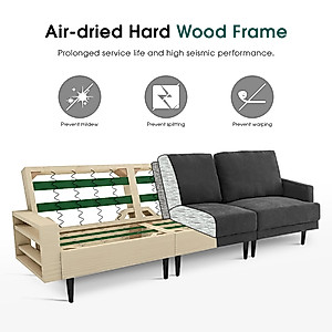 MCombo Sectional Couch Sofa L Shaped Couch for Living Room 3-Seat Dark Grey Sofa for Bedroom Modern Couch Set of 4 for Small Space Apartment Velvet Couch with Ottoman