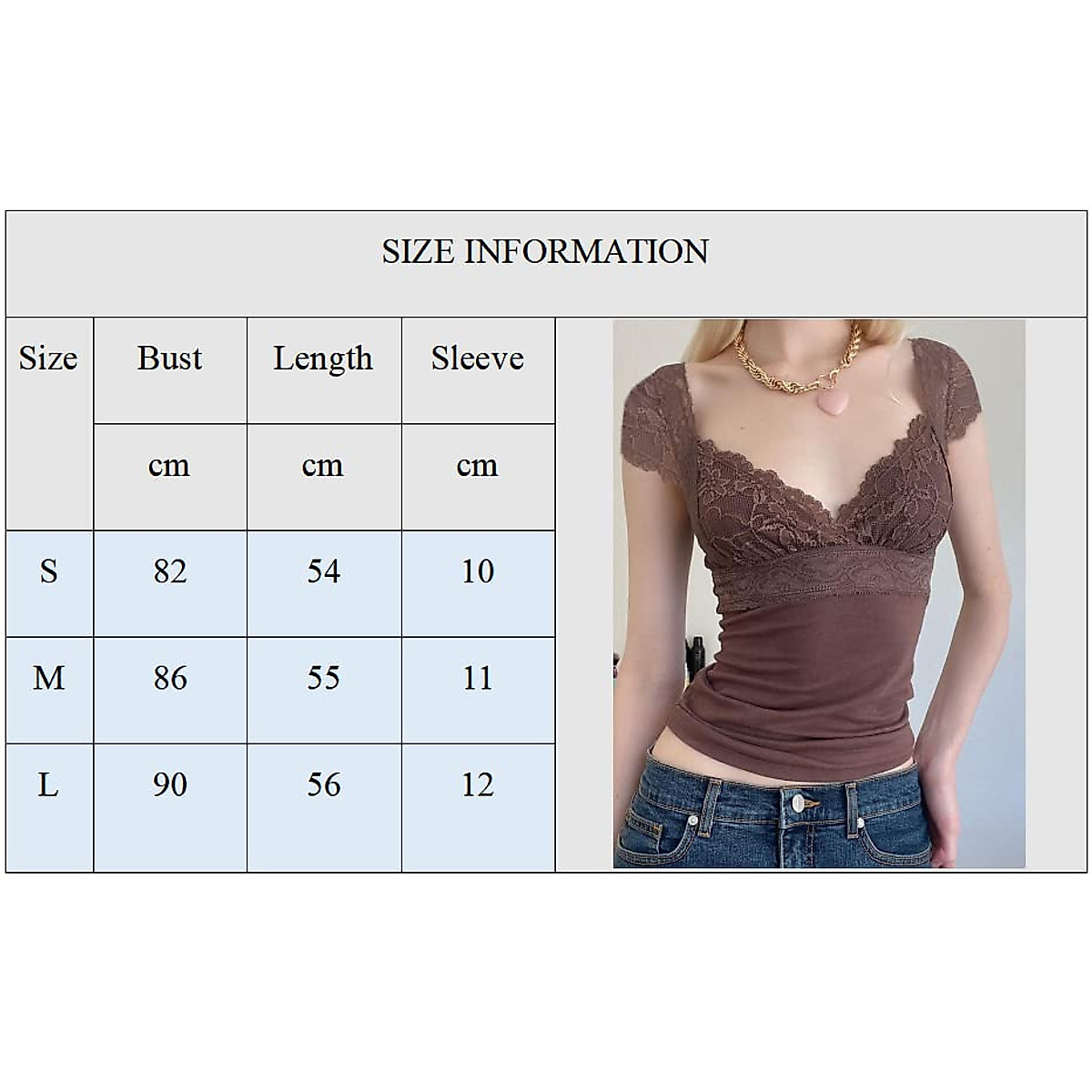Women Y2k Lace Trim Crop Tops Fairy Grunge Short Sleeve Shirt Slim Fit Aesthetic Tshirt Tee Summer Vintage Streetwear(A7-Brown,M)