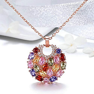 Merdia Crystal Colorized Cubic Zirconia Laminated Flower Pendant Necklace with 15.75+1.57 in Extender Chain for Women | Necklace extender | Crystal Necklace | Flower Necklace | Rose Gold Multi Color Necklace
