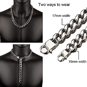 Hip Hop Mens Choker Stainless Steel Miami Chain Curb Cuban Link Rapper Necklace Jewelry with Tail (20", 15mm width)