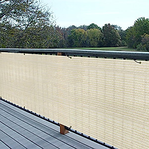E&K Sunrise 3' x 12' Balcony Privacy Fence Screen Cover with Zip Ties Outdoor Screen Fence UV Protection for Deck Patio Backyard Apartment Pool Porch (Beige)