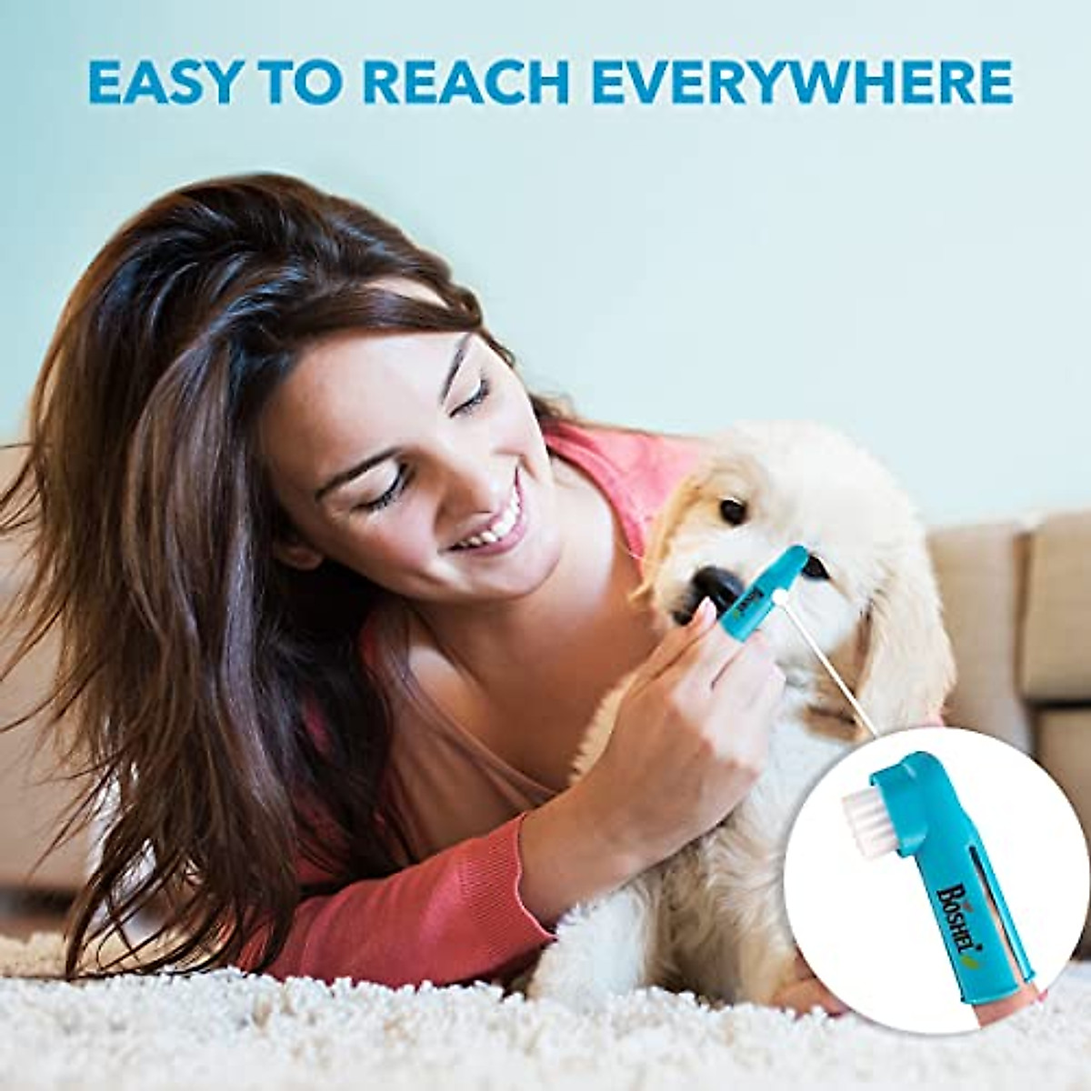 BOSHEL 3 Pc Dog Toothbrush - 2 Dog Tooth Brush + Dog Finger Toothbrush, Dual Headed Toothbrush For Dogs, Dog & Cat Toothbrush For Small & Large Breeds, Dog Tooth Brushing Kit, Puppy Toothbrush For Pet