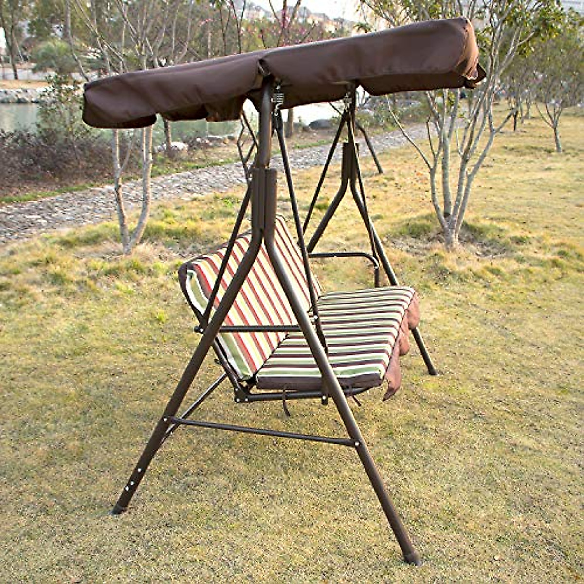 Walsport Outdoor Swing Chairs for Adults Patio Swings with Canopy 3 Person Seating Chair Porch Swing with Stand and Chair Cushion Steel Frame Outdoor Glider Hammock Bench Swing Backyard Furniture