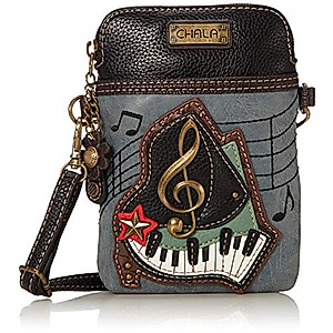 Chala Group Piano Cellphone Crossbody Handbag - Convertible Strap, Indigo, 5" x 7.5" x 1"