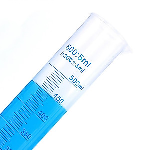500ml Plastic Measuring Graduated Cylinder, Polypropylene Plastic, 2-Sided Marking, Ideal for Science, School and Home Lab, HUAOU, Pack of 1