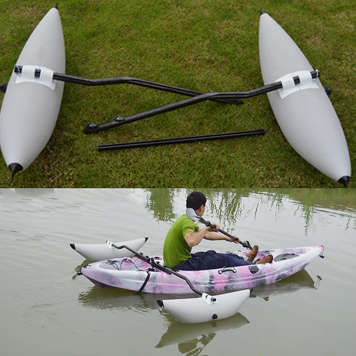 HXSD Water Sports Kayak PVC Inflatable Outrigger Float with Arms Rod Kayak Boat Fishing Standing Float Stabilizer System Kit
