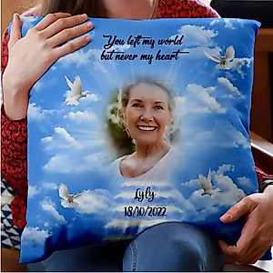 Personalized in Loving Memory of You Left My World But Never Heart Square Pillow Sympathy Gifts for Loss Mom Dad Custom Names Photo Memorial Cushion Sofa On Anniversary Death, Multi Color