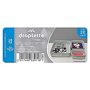 JVL Droplette Design Set of 3 Rectangular Plastic Storage, One Size, Grey