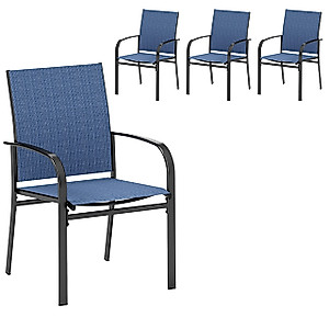 HERA'S HOUSE Patio Dining Chairs Set of 4, 36" Textilene Fabric Outdoor Chair with Wrought Iron Metal Frame Support 350lbs for Lawn Garden Backyard Kitchen, Blue