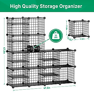 Kiivoena Wire Cube Storage Organizer, 12 Cubes Converted into 14 Cubes, Sturdy Metal Grids Storage Shelf Closet Shelving Units and Storage, Shelves for Bedroom LIvingroom Office