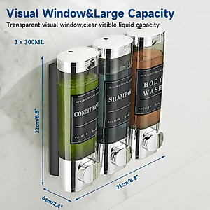 Shampoo and Conditioner Dispenser,Unisense Shower Soap Dispenser 3 Chamber No Drill Wall-Mounted Shampoo Dispenser for Shower Wall Mounted Shower Dispenser for Bathroom Hotel Large Capacity,Chrome