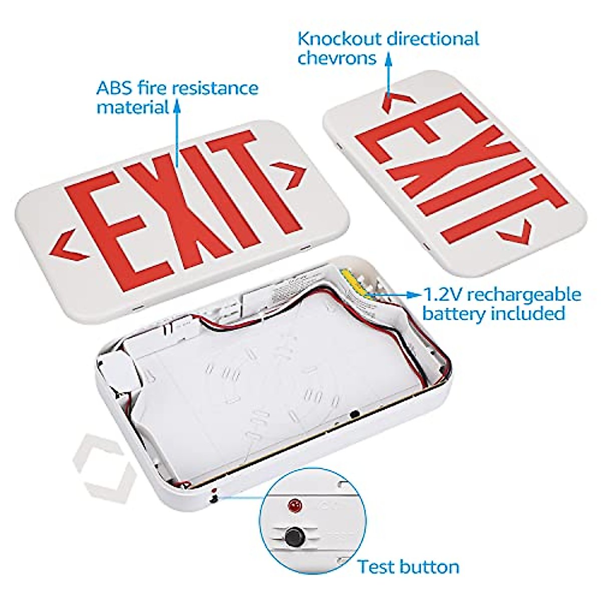 TORCHSTAR LED Exit Sign, Emergency Exit Light with Battery Backup, Double Face, UL 924, AC 120/277V, Damp Location, Hardwired Red Letter Exit Lights for Business, Pack of 2