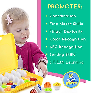 Play Brainy Montessori Alphabet Matching Eggs, 26 Pc. ABC Letter Set, Educational Early Learning Toys and Shape Recognition Sorter Puzzle for Toddlers and Preschool Students, Easter Gift