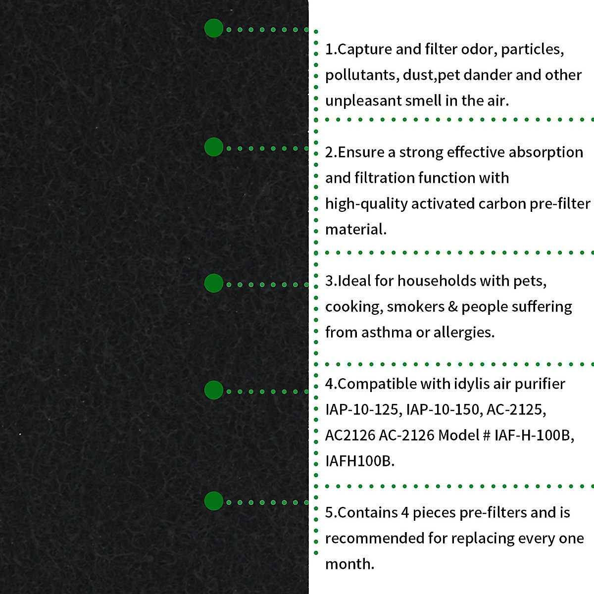 GHM 4PK Replacement Idylis C Carbon Pre-Filters Part # IAF-H-100C for Idylis Air Purifiers IAP-10-200, IAP-10-280