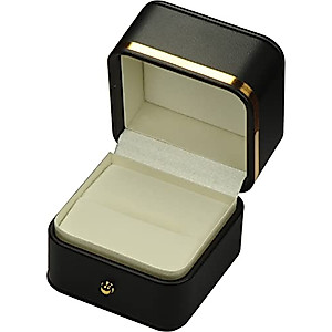 Ring Box for Wedding Proposal Engagement for Men Women Luxury Soft Touch Premium Black Color PU Leather Ring Jewelry Gift Holder Box with Elegant Gold Trim and Gold Button Design Ring Gift Box