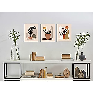 Mid Century Boho Leaf Print - Aesthetic Pictures Unframed 8x10 Inches Bohemian Wall Art Decoration Modern Abstract Plant Paper Poster Paintings Aesthetic Artwork For Girls Bedroon Kitchen Office Decor