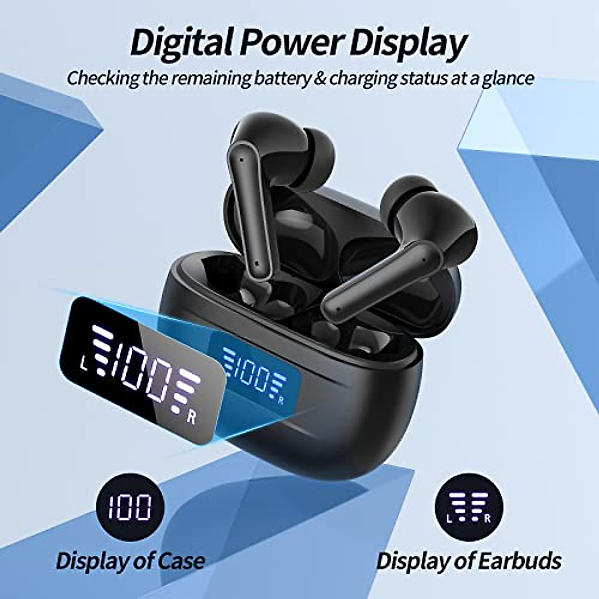 Wireless Earbuds Bluetooth Earbuds 76H Playtime Ear Buds Noise Cancellation Clear Calls Bluetooth Headphones Power Display Charging Case Light Weight IPX7 Waterproof Earphones for Sports Workout