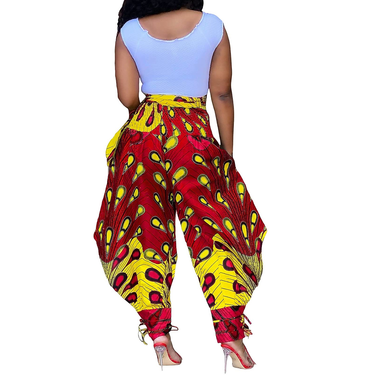 Women's Yoga Harem Pants Afriacan Print Joggers Hippie Bohemian Palazzo Lounges with Pockets Red
