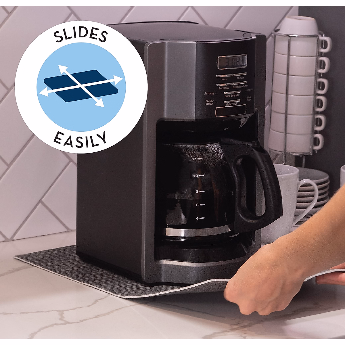 S&T INC. Coffee Mat, Absorbent Coffee Bar Mat for Coffee Maker and Espresso Machine, Coffee Maker Mat for Countertops, House Blend Print, 12 in. x 18 in., 1 Pack