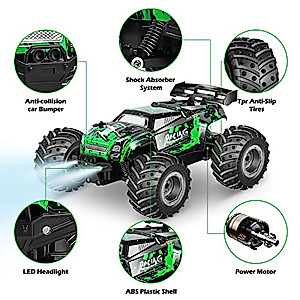 Rcjoyou RC Cars,All Terrain Remote Control Car,2WD 2.4 GHz Off Road High Speed 20 Km/h RC Monster Truck Racing Cars with LED Headlight and Two Batteries, Xmas Gifts for Kid and Adults