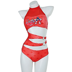 Miraculous Women's Ladybug Beach High Neck One Piece Swimsuit Bathing Suit (as1, Alpha, l, Regular, Regular, Red)