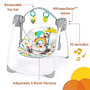 Bright Starts Playful Paradise Portable Compact Automatic Baby Swing with Music, Unisex, Newborn +