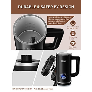 Gevi 4-in-1 Automatic Electric Milk Frother, Steamer & Warmer, 150ml, Black, Stainless Steel