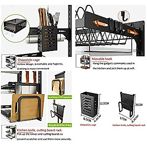 FEHUN Sinks,3-Layer 201 Stainless Steel Kitchen Wall-Mounted Dish Rack Drain Rack with Chopsticks Cage,Kitchen Cutting Board Rack