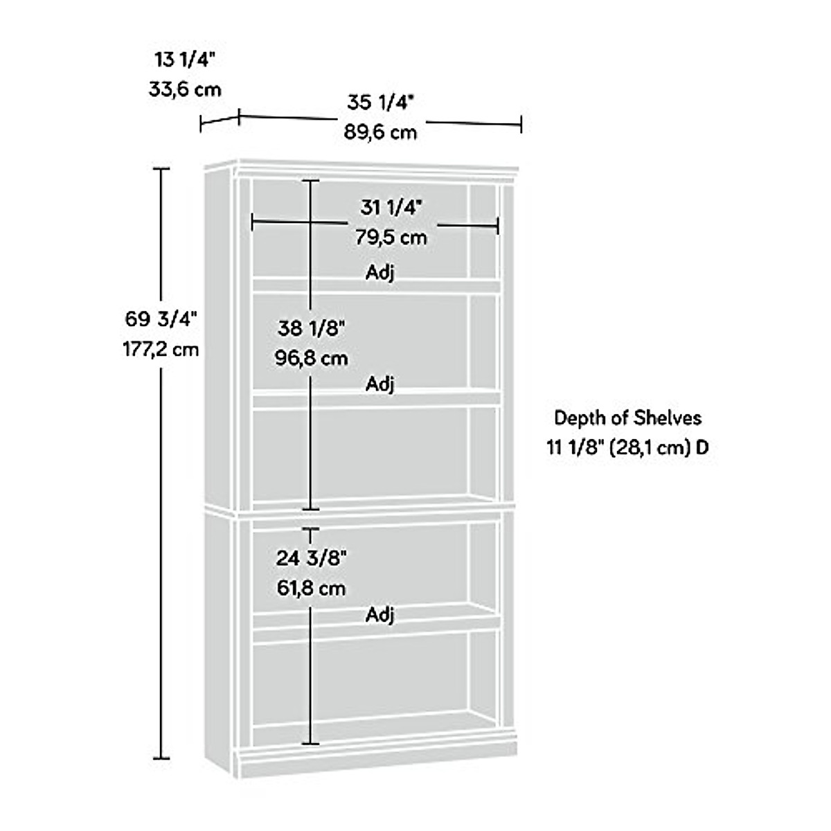 Sauder Palladia Library with Doors, Select Cherry Finish & Select Collection 5-Shelf Bookcase, Select Cherry Finish