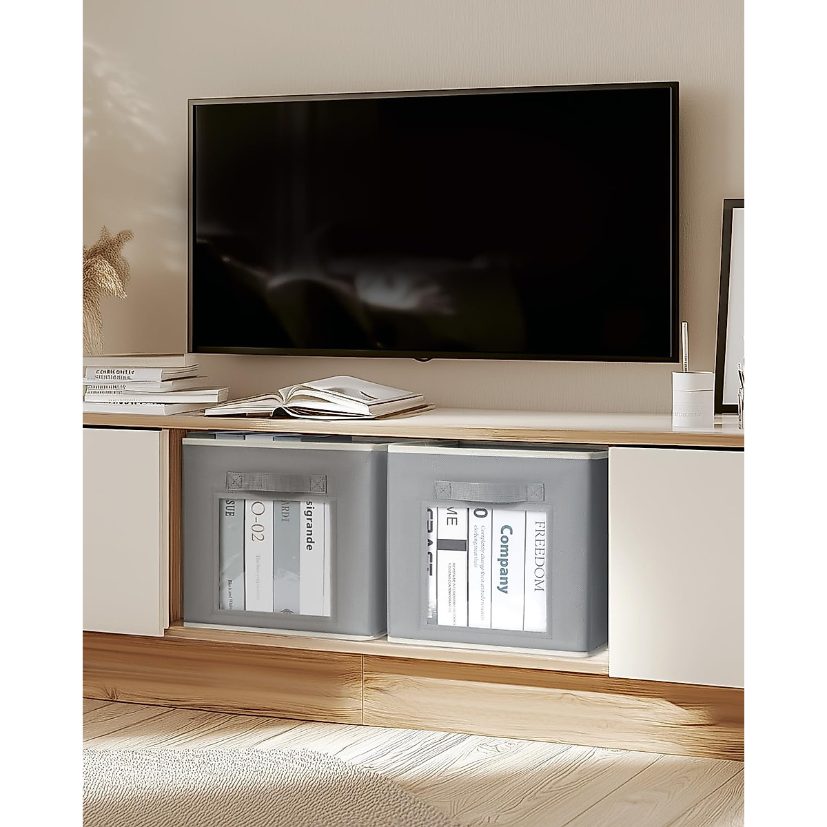 Homsorout Storage Cube 11 Inch - Cube Storage Bins with Window, Closet Storage Baskets with Handle, Fabric Bins for Closet, Shelves, Toys, Clothes, Set of 6, Grey