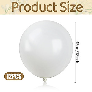 12 Pieces 18 Inch White Balloons, Large Latex Party Balloons Round Wedding Balloons Giant White Balloons Bulk for Graduation,Wedding,Baby Shower,Anniversary,Birthday Themed Party Decorations