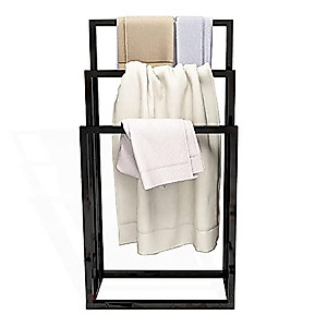 HAHRIR 3-Tier Metal Towel Rack Modern Freestanding Black Towel Rack, Bathroom Metal Storage Towel Rack, Black