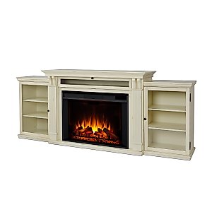 Real Flame Distressed White 8720E-DSW Tracey Grand Entertainment with Electric Fireplace, Large