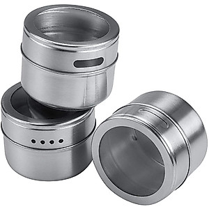 Bekith 20 Pack Stainless Steel Magnetic Spice Tins, Storage Spice Containers, Clear Top Lid with Sift and Pour, Magnetic on Refrigerator and Grill, 120 Spice Labels