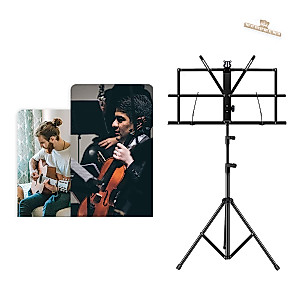 ENNBOM 2-in- 1 Music Stand Portable Folding Sheet Music Stand Adjustable Music Sheet Clip Professional Music Sheet Holder with Carry Bag (Pack of 1)