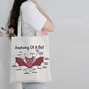 MEIKIUP Funny Bat Tote Bag Bat Lover Inspired Gift Anatomy Of A Bat Gift for Animal Lover Bat Themed Gift for Women (Anatomy Of A Bat BAG)