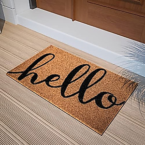 Flash Furniture Harbold Indoor/Outdoor Coir Doormat - Natural Background with Black Hello Message - 18" x 30" - Non-Slip Backing