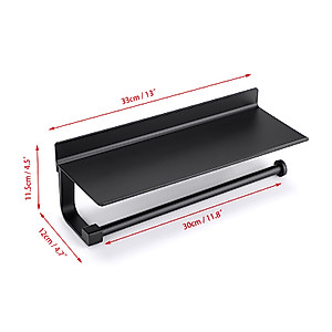 Sumnacon 13 Inch Aluminum Paper Towel Holder with Shelf - Wall Mounted Tissue Holder with Screws, Decorative Hand Towel Bar with Storage Organizer Shelf for Office, Bedroom, Bathroom, Kitchen,Black