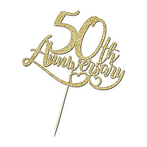 Bekaterea 50th Anniversary Cake Topper Gold Glitter,50th Birthday Cake Decoration，50th Anniversary Party Decorations，50th Anniversary Wedding Party Cake Decoration Supplies