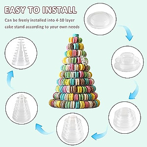 Frigatebird 10 Tier Macaron Tower Display Stand, Clear Round Macaron Tower Tray Macaron Display Shelf Rack and Plastic Cake Dessert Stand for Christmas Wedding Birthday Party Decor