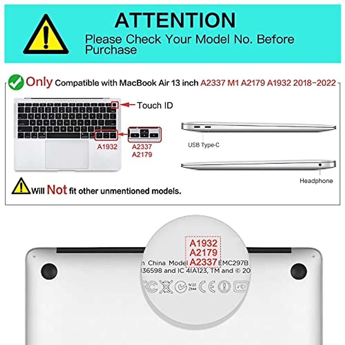 MOSISO Compatible with MacBook Air 13 inch Case 2022 2021 2020 2019 2018 Release A2337 M1 A2179 A1932 Retina Display Touch ID, Plastic Pattern Hard Shell&Keyboard Cover&Screen Protector, White Marble