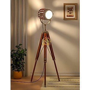 HISTORIC HANDICRAFT Vintage Collectible Designer Spotlight Lamp Nautical Maritime Hollywood Searchlight Floor lamp with Tripod Stand, Standing Reading Lamp for Living Room, Bedroom