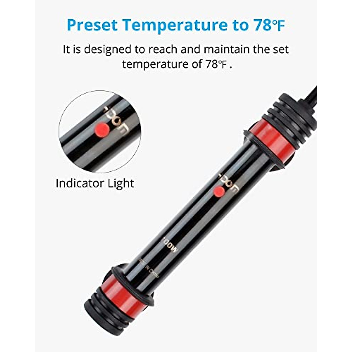 NICREW Preset Aquarium Heater, Submersible Fish Tank Heater with Electronic Thermostat, 100 Watt, for 10 to 25 Gallon Tank, UL Listed