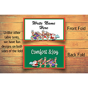 Christmas Party Place Cards - 25 Holiday Guest Seating Name Cards - Table Tents - Placecards-Santa Catering Food (Santa & Food)