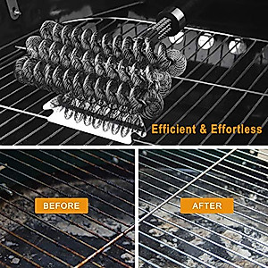GRILLJOY 18inch Grill Cleaning Brush Bristle Free - Ideal BBQ Grill Accessories Gift for Christmas - Safe BBQ Cleaning Grill Brush with Extra Wide Scraper - BBQ Brush for Gas/Charcoal/Porcelain Grill