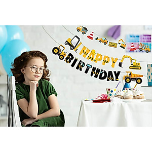 3 Packs Construction Happy Birthday Banner and Vehicle Truck Garland, Construction Party Supplies Decoration Set for Birthday Party, Baby Show