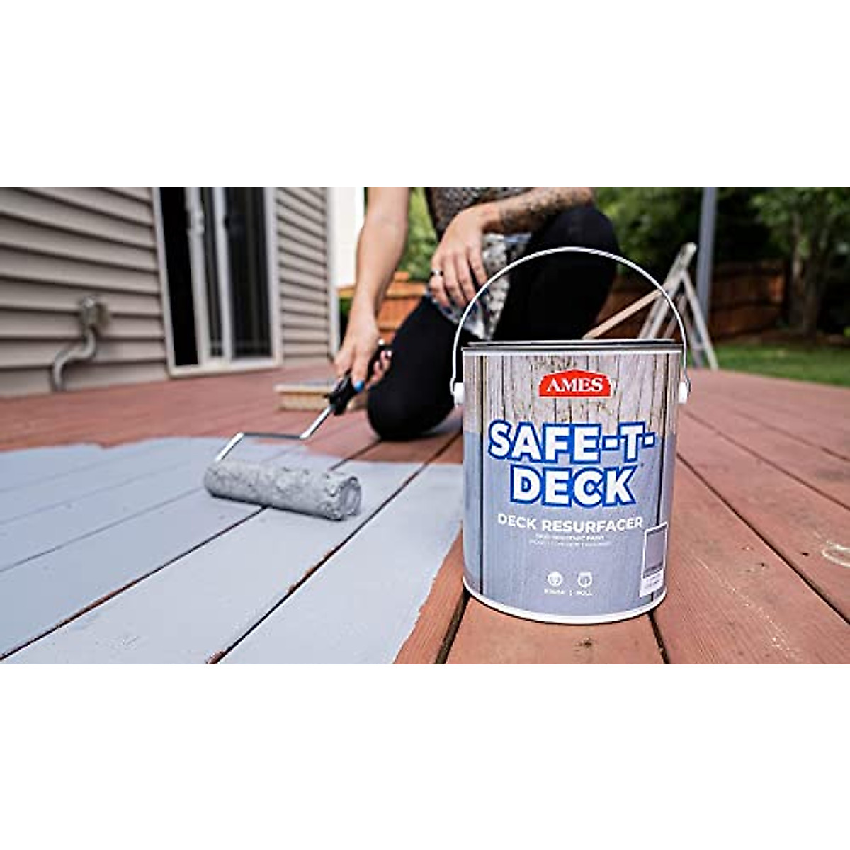 Ames Safe-T-Deck Granulated Formula Exterior Paint - 1 Gallon Khaki Tan Paint - Great for Porches, Patios, Decks, Walkways and More - Made in The USA, 128 Fl Oz (Pack of 1), 1.00 Gallon (Pack of 1)